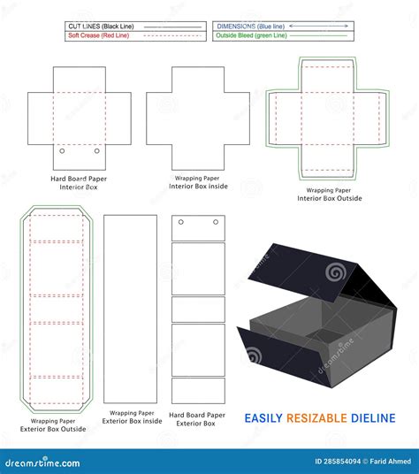 Five Face Magnetic Closer Rigid Box Custom Luxury Rigid Boxes Dieline