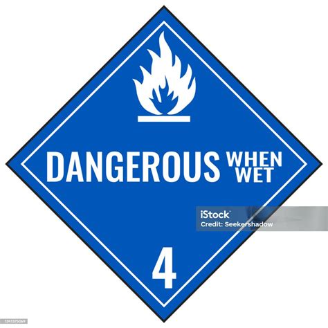 Dangerous When Wet Class 4 Placard Sign Blue Red Background Warning Label Symbols Safety For