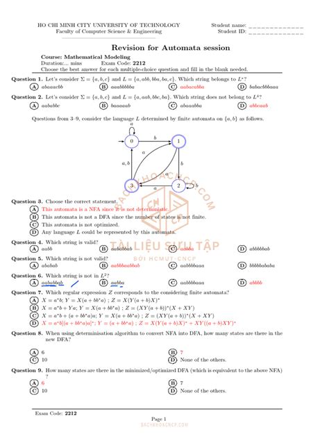 Automata Revision Ans Pdf Theory Of Computation Theoretical Computer Science
