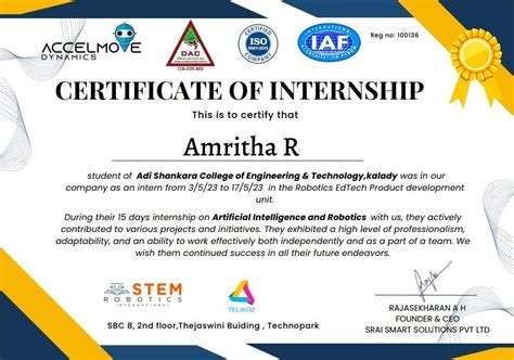 Amritha R On Linkedin Internship Artificialintelligence Robotics Stemrobotics