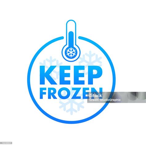 라벨을 얼린 상태로 유지하십시오 냉동 된 형태로 보관하십시오 제품 배지 눈송이와 온도계가있는 스티커 냉장고와 냉동고에 보관하십시오 흰색 배경에 벡터 그림 가격에 대한 스톡