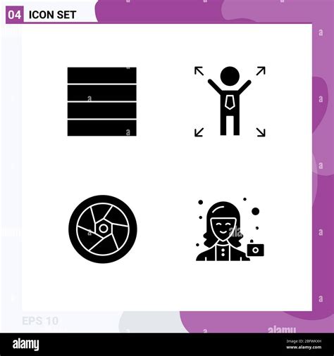 Set Of 4 Commercial Solid Glyphs Pack For Grid Avatar Man Movie Female Editable Vector