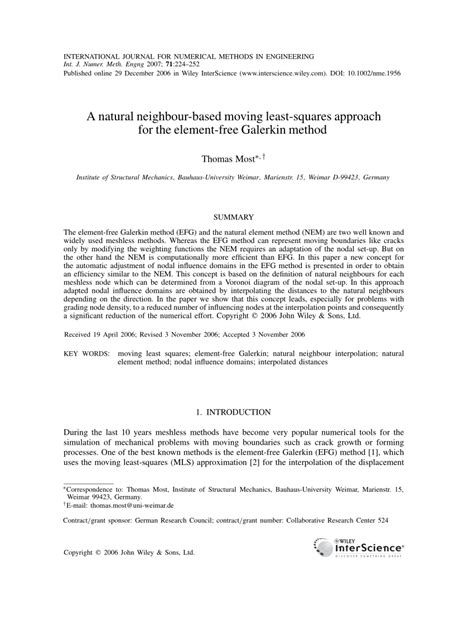 Pdf A Natural Neighbour‐based Moving Least‐squares Approach For The Element‐free Galerkin Method