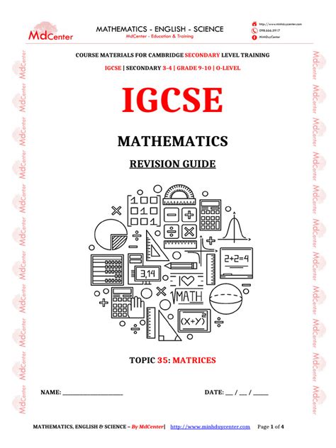 Igcse Math Revision Guide Topic 35 Matrices Pdf