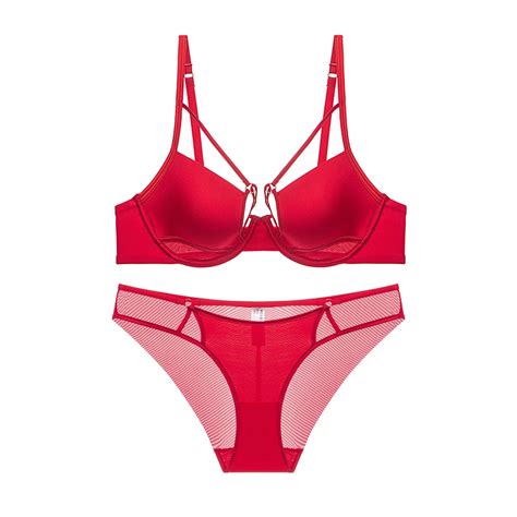 Hhh Thin Hollow Sexy Glossy Underwear Strap Bra Red Push Up Bra Set Sex