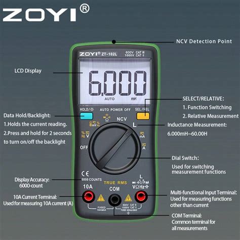 Zoyi Zoyi Automatic Range Inductance Multimeter Zt 102l Compact And High Precision Universal