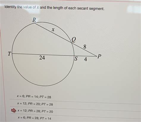 [solved] Identify The Value Of X And The Length Of Each Secant Segment