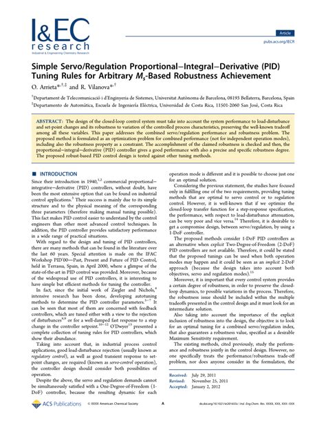 Pdf Simple Servoregulation Proportionalintegralderivative Pid Tuning Rules For Arbitrary