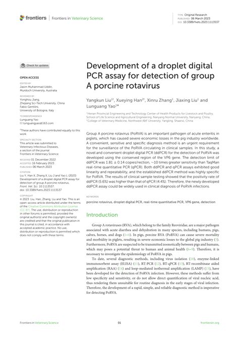Pdf Development Of A Droplet Digital Pcr Assay For Detection Of Group A Porcine Rotavirus