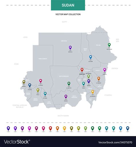 Sudan Map With Location Pointer Marks Infographic Vector Image