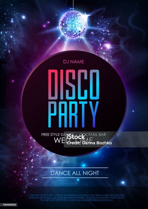 디스코 공 배경입니다 오픈 스페이스 배경에 디스코 파티 포스터입니다 나이트 클럽 네온에 대한 스톡 벡터 아트 및 기타 이미지 네온 초대장 춤 Istock