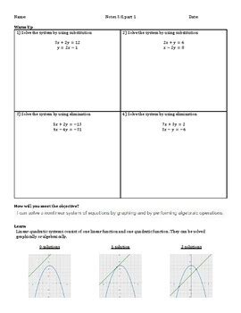 Guided Notes Lesson Part Solving Linear Nonlinear Systems