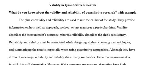 what do you know about the validity and reliability in quantitative