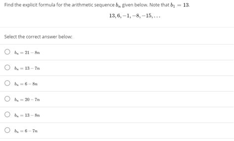 Solved Find The Explicit Formula For The Arithmetic Sequence