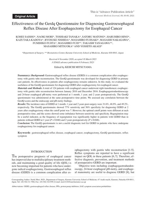 Pdf Effectiveness Of The Gerdq Questionnaire For Diagnosing