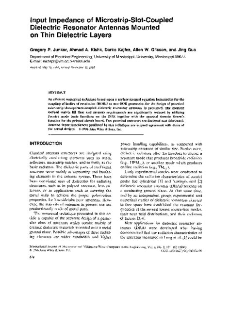 pdf input impedance of microstrip slot coupled dielectric resonator antennas mounted on thin