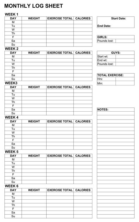 Printable Exercise Sheets Plan Your Year Easily