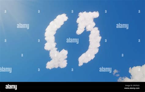 3d Rendering Of White Fluffy Clouds In Shape Of Clockwise Symbol Of Double Refresh Arrow On Blue