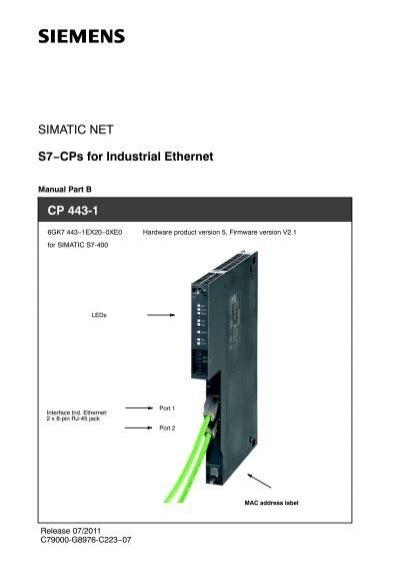 Simatic Net S7−cps For Industrial Ethernet Cp 443 1 Siemens