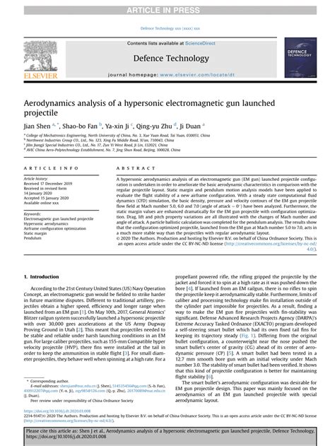 Pdf Aerodynamics Analysis Of A Hypersonic Electromagnetic Gun Launched Projectile