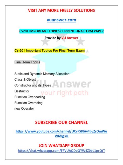 Cs201 Final Important Topics By Vu Answer Pdf Constructor Object