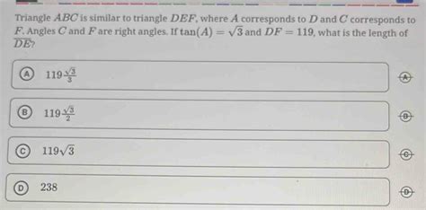 solved triangle abc is similar to triangle def where a corresponds to
