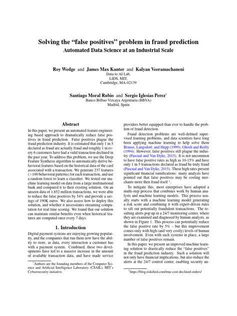 Paper Dfs Mit Solving The “false Positives” Problem In Fraud Prediction Pdf Machine Learning