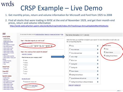 Ppt Navigating Wrds Overview Of Financial Data On Wrds Crsp