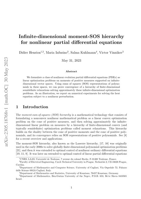 Pdf Infinite Dimensional Moment Sos Hierarchy For Nonlinear Partial