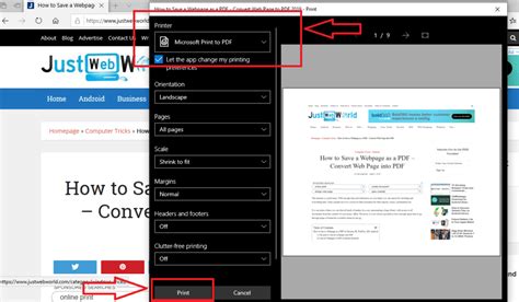 how to save a webpage as a pdf convert web page to pdf justwebworld