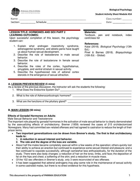 SAS Module Hormones AND SEX PART Babe Activity Sheet Module Name Studocu