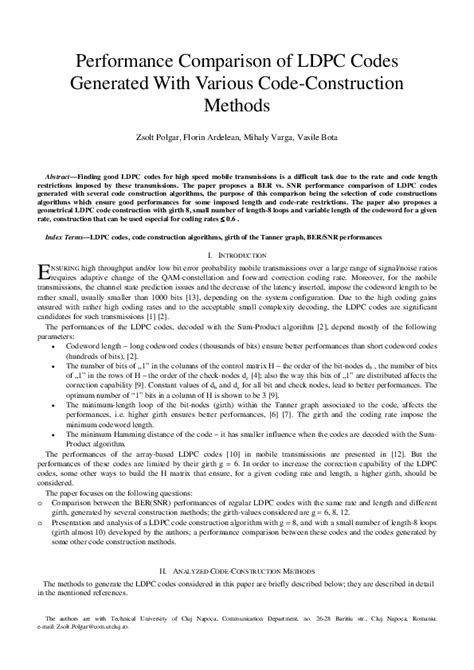 Pdf Vbota Performance Comparison Of Ldpc Codes Generated With