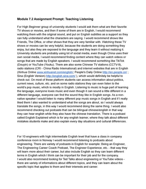 Veronika Rupova Module 72 Assignment Prompt Teaching Listening