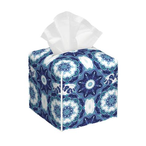 Goofa Vintage Blue Tissue Box Cover Pvc Leather Tissue Holder Square