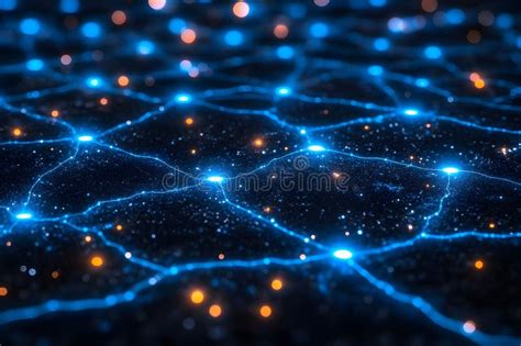 Futuristic Network Concept With Glowing Blue And Orange Nodes Generative Ai Stock Illustration