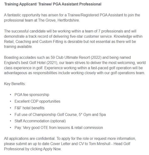 Tom Minshull Pga On Linkedin 📢 Job Opening Pga Assistant Professional A Rare Opportunity Has