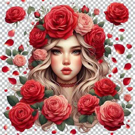 Девушка с цветами иллюстрация Премиум Фото