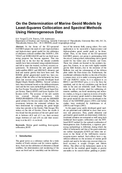 Pdf On The Determination Of Marine Geoid Models By Least Squares