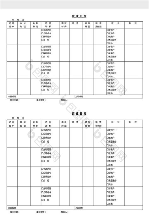 营销管理每日营业表word文档下载 包图网