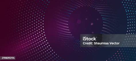 현대 푸른 보라색 흐르는 파도 어두운 Baclground에 점선 원 입자 추상 빛나는 입자 배경 디지털 도트 둥근 깔때기 벽지 3차원 형태에 대한 스톡 벡터 아트 및 기타