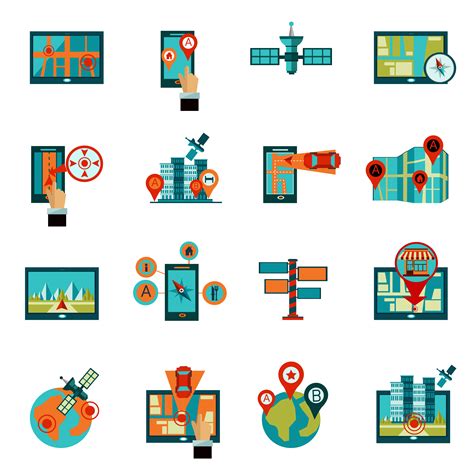 Gps Navigation Icons Set Vector Art At Vecteezy
