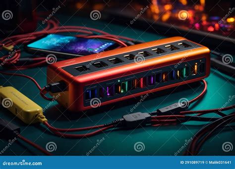 A Multi Port USB Hub With Various Devices Connected Stock Illustration Illustration Of Machine