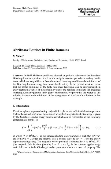 PDF Abrikosov Lattices In Finite Domains