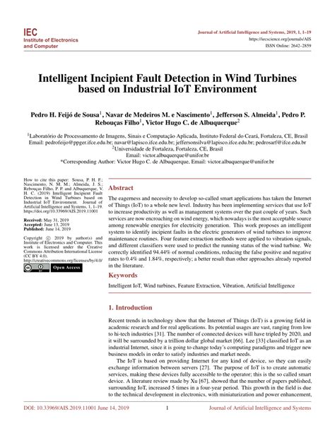 Pdf Intelligent Incipient Fault Detection In Wind Turbines Based On Industrial Iot Environment