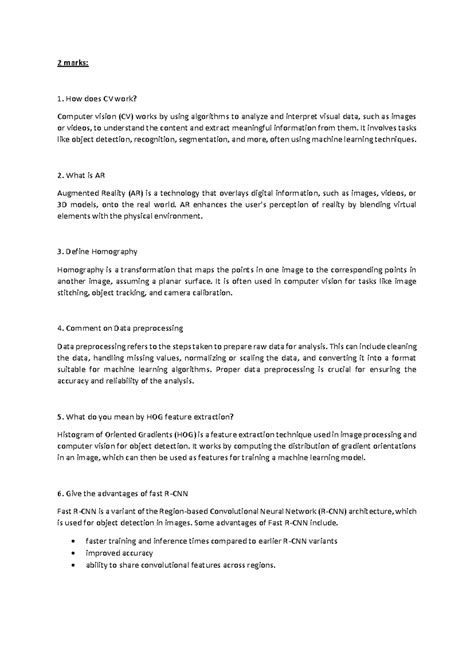 Computer Vision 2 Marks How Does Cv Work Computer Vision Cv Works By Using Algorithms To
