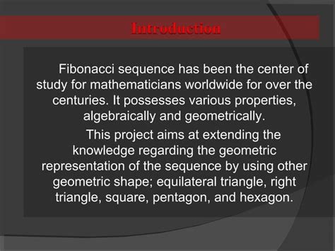 Geometric Representation Of Fibonacci Sequence Ppt Drawing And