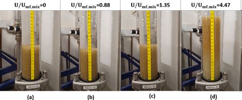 image of the solid liquid fluidized bed at various fluidization