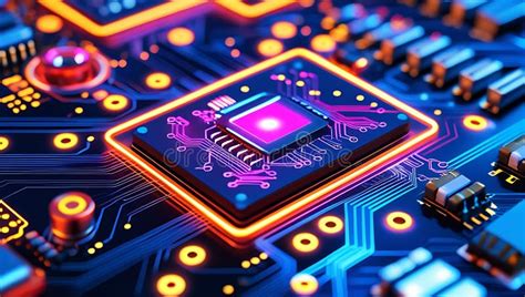 Illuminated Circuit Board Shows Central Processing Unit Stock Illustration Illustration Of