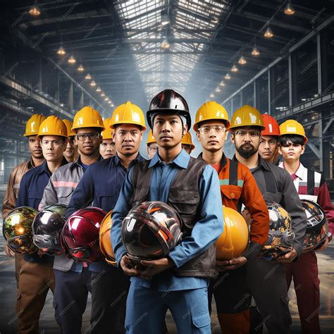Premium Photo Collaborative Engineering Diverse Team With Helmets