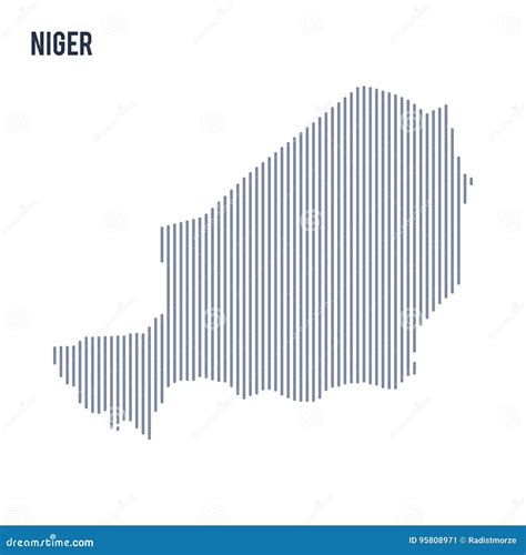Vector Abstract Hatched Map Of Niger With Vertical Lines Isolated On A White Background Stock